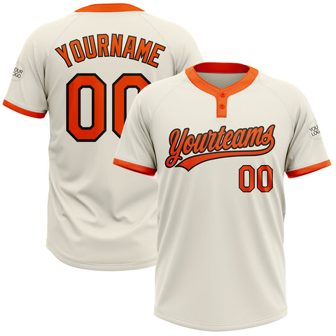 Custom Cream Softball Jersey Orange-Black Two-Button Unisex - FansIdea