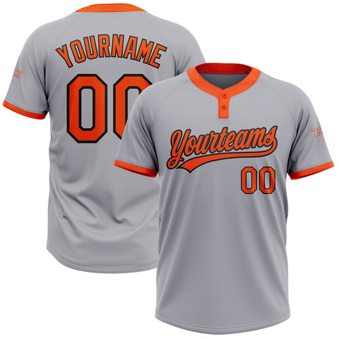 Custom Gray Softball Jersey Orange-Black Two-Button Unisex - FansIdea