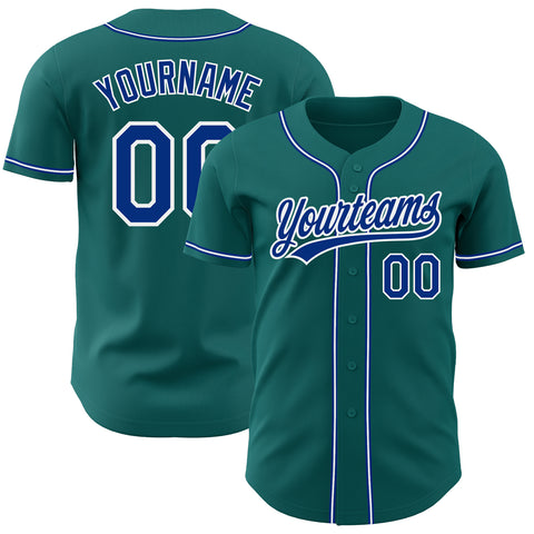 Custom Teal Baseball Jersey Royal-White Authentic - FansIdea