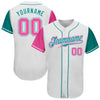 Custom Two Tone Baseball Jersey White Pink-Teal Authentic - FansIdea