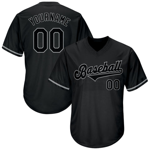 Custom Black Baseball Jersey Shirt-Gray Authentic Throwback Rib-Knit ...