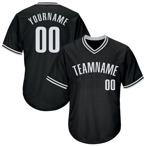Custom Black Baseball Jersey Shirt White Authentic Throwback Rib-Knit ...