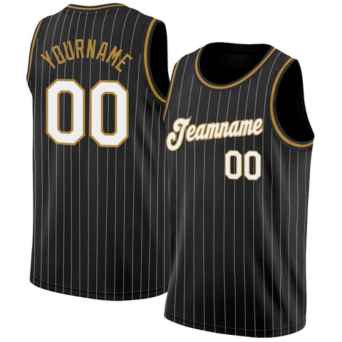 Custom Pinstripe Basketball Jersey Black White White-Old Gold Authentic ...