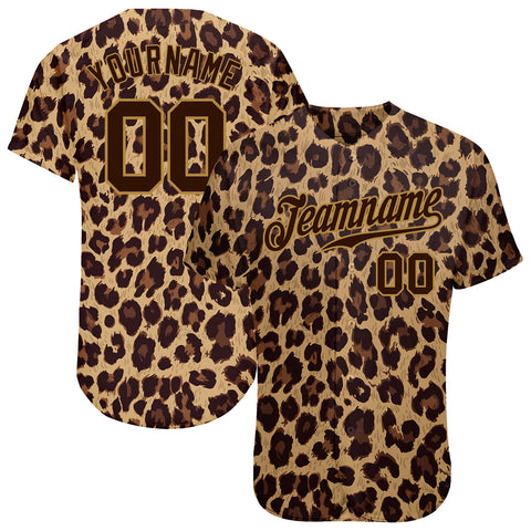 Custom 3D Pattern Baseball Jersey Brown Brown-Old Gold Design Leopard ...