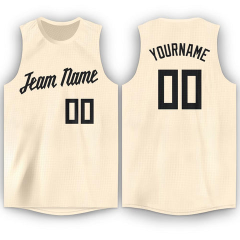 Custom Cream Basketball Jersey Black Round Neck - FansIdea