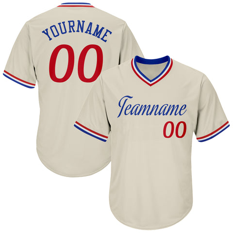 Custom Cream Baseball Jersey Shirt Red-Royal Authentic Throwback Rib ...