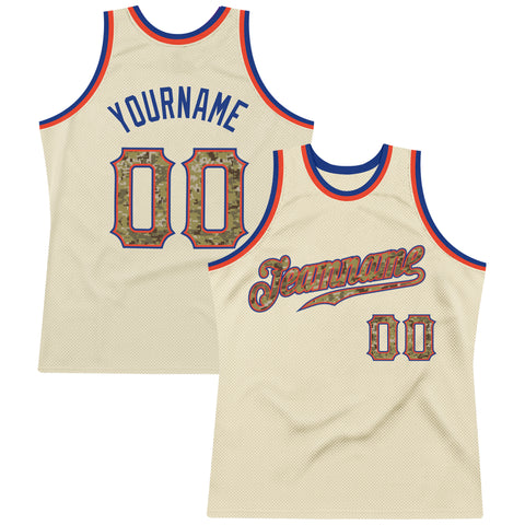 Custom Cream Basketball Jersey Camo-Royal Authentic Throwback - FansIdea