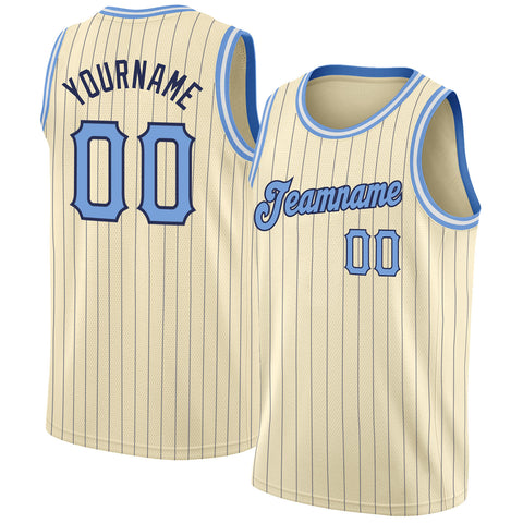 Custom Pinstripe Basketball Jersey Cream Navy Light Blue-Black ...