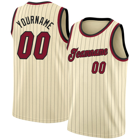 Custom Pinstripe Basketball Jersey Cream Black Maroon-Black Authentic ...