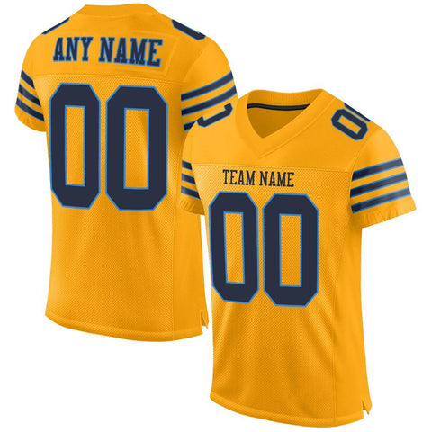 Custom Gold Navy-Powder Blue Mesh Authentic Football Jersey - FansIdea