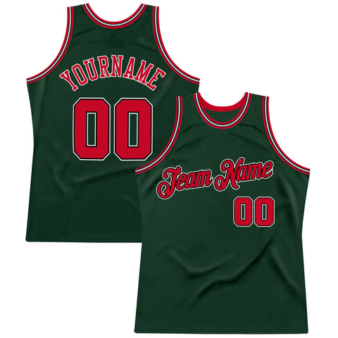 Custom Hunter Green Basketball Jersey Red-Black Authentic Throwback ...