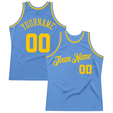 Custom Light Blue Basketball Jersey Gold Authentic Throwback - FansIdea