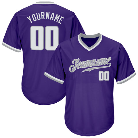 Custom Purple Baseball Jersey Shirt White-Gray Authentic Throwback Rib ...