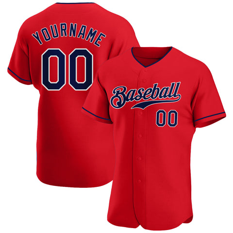Custom Red Baseball Jersey Navy-White Authentic - FansIdea