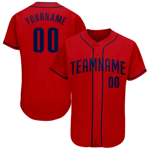 Custom Red Baseball Jersey Navy Authentic - FansIdea