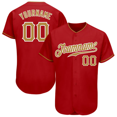 Custom Red Baseball Jersey Old Gold-White Authentic - FansIdea