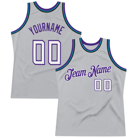 Custom Gray Basketball Jersey White-Purple Authentic Throwback - FansIdea