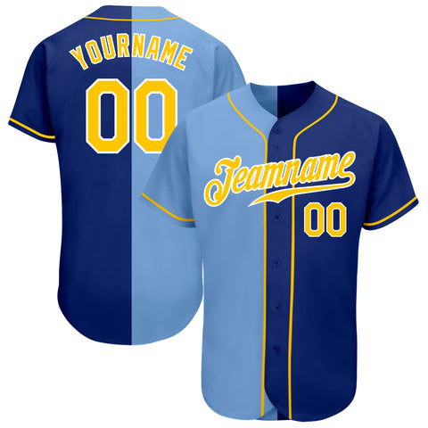 Custom Split Fashion Baseball Jersey Royal Gold-Light Blue Authentic ...